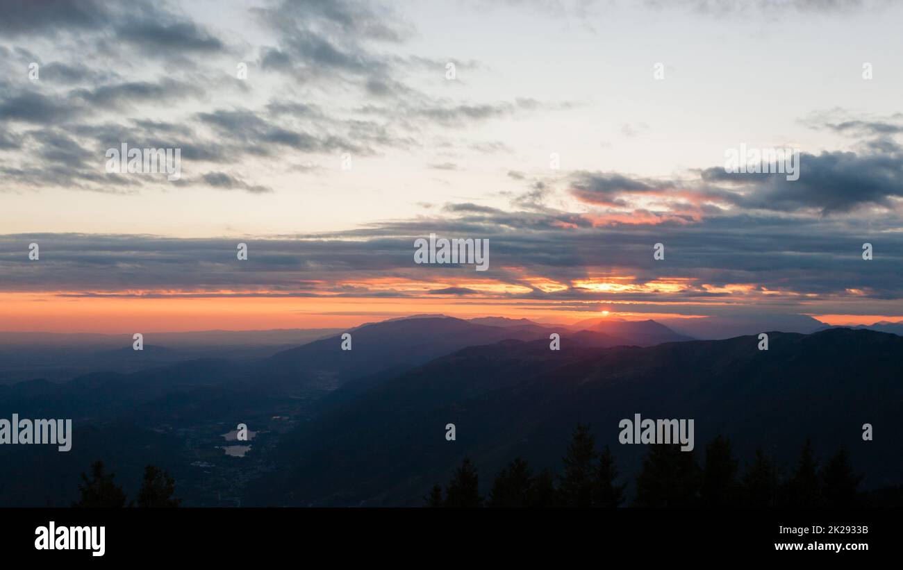 Sunset from Pizzoc mount top. Cansiglio woodland, Italy Stock Photo - Alamy