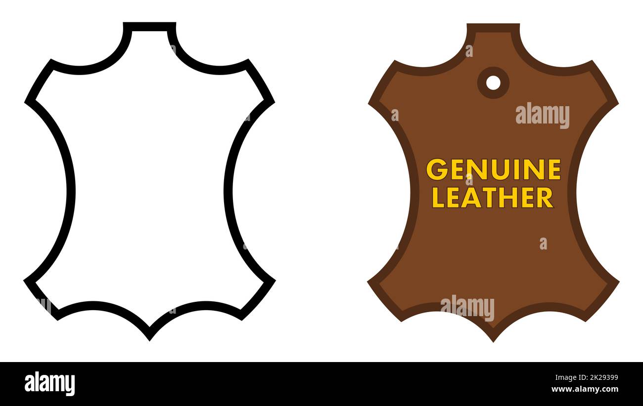 Genuine leather sign. Animal skin outline, black /white and brown ...