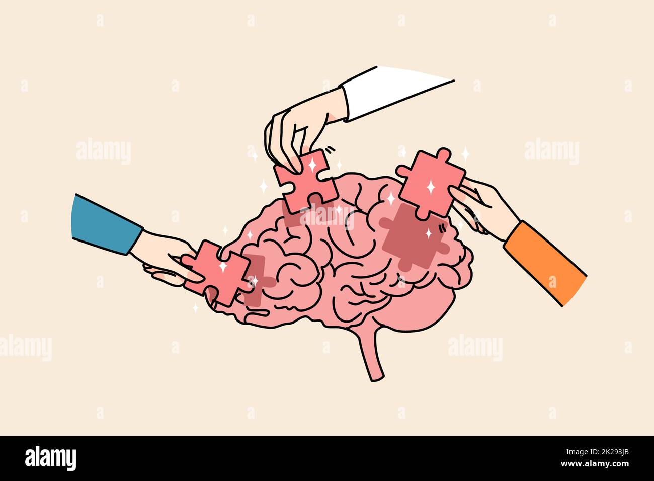 People hands put jigsaw puzzles into brain Stock Photo - Alamy
