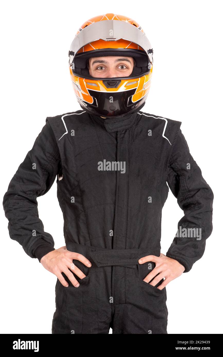 Racing driver with helmet Stock Photo - Alamy