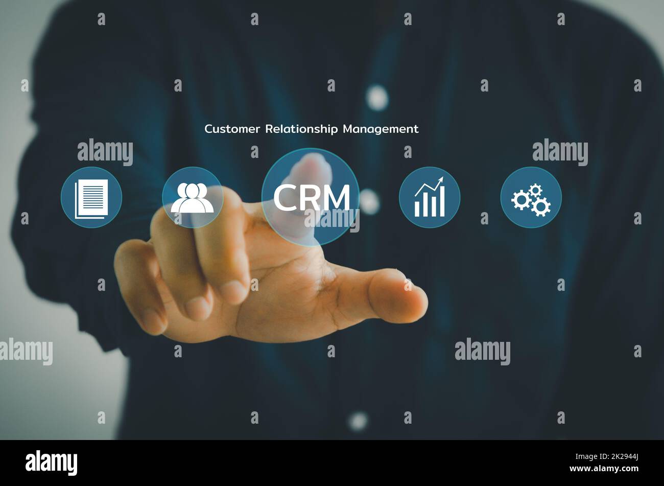 Hand Touching Crm Customer Relationship Management Automation System