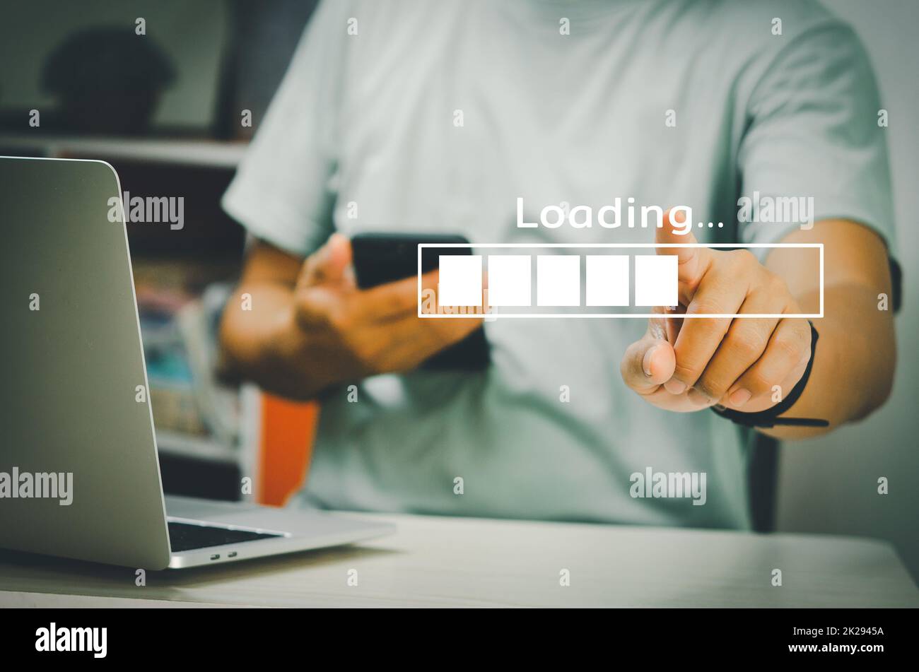 business man point hand to virtual loading.business technology concept ...