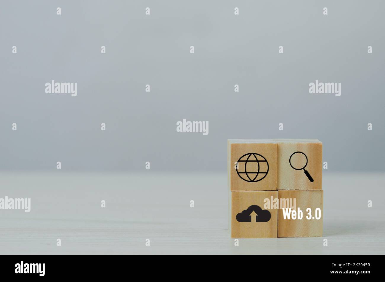Wooden cubes with WEB 3.0 icon symbol on background and copy space ...