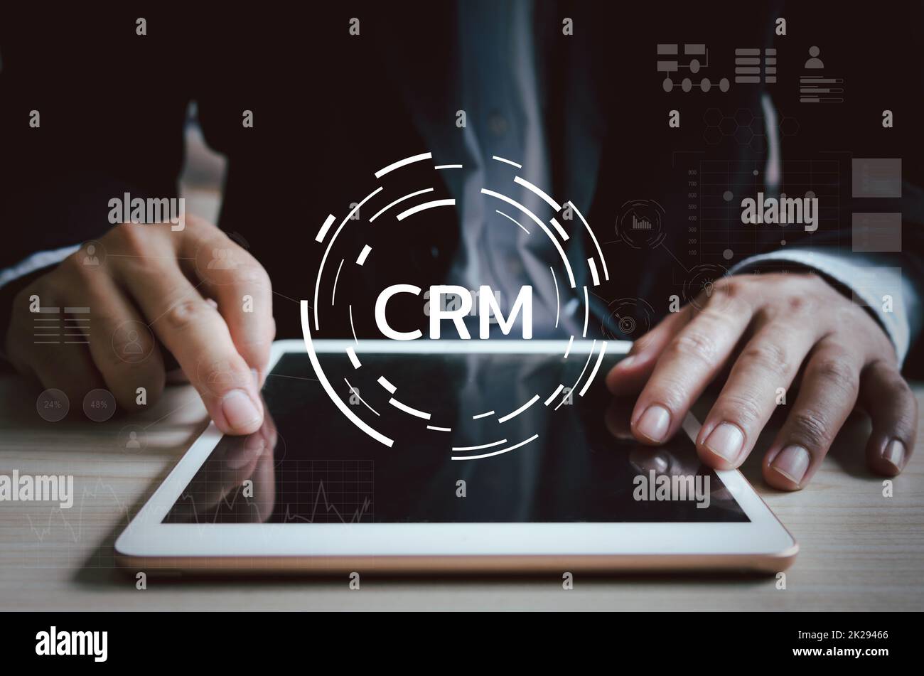 CRM Customer relationship management business on virtual screen concept ...