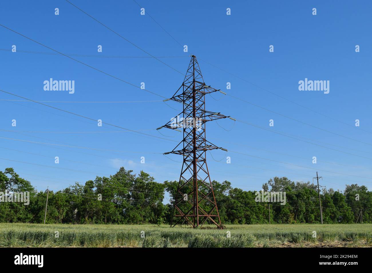 Construction of a high-voltage power line Stock Photo - Alamy