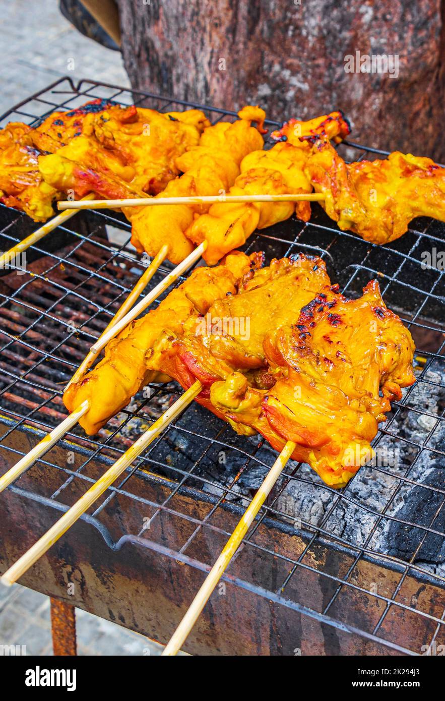 Thai food grilled chicken on skewers Naithon Beach Phuket Thailand ...