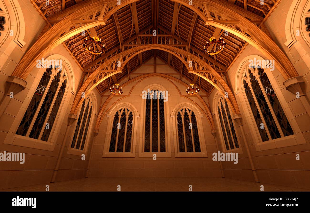 3D Rendering Medieval Hall Stock Photo - Alamy