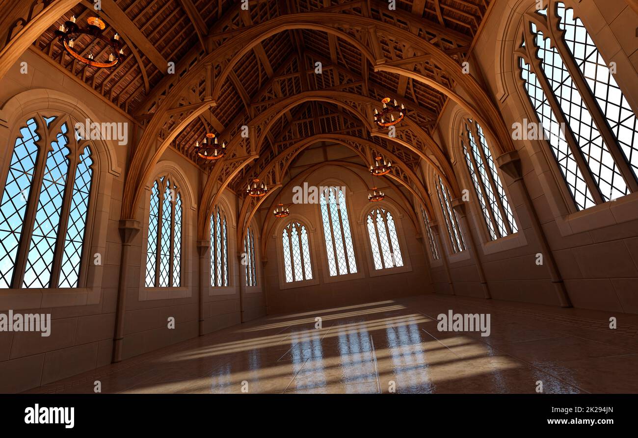 3D Rendering Medieval Hall Stock Photo - Alamy