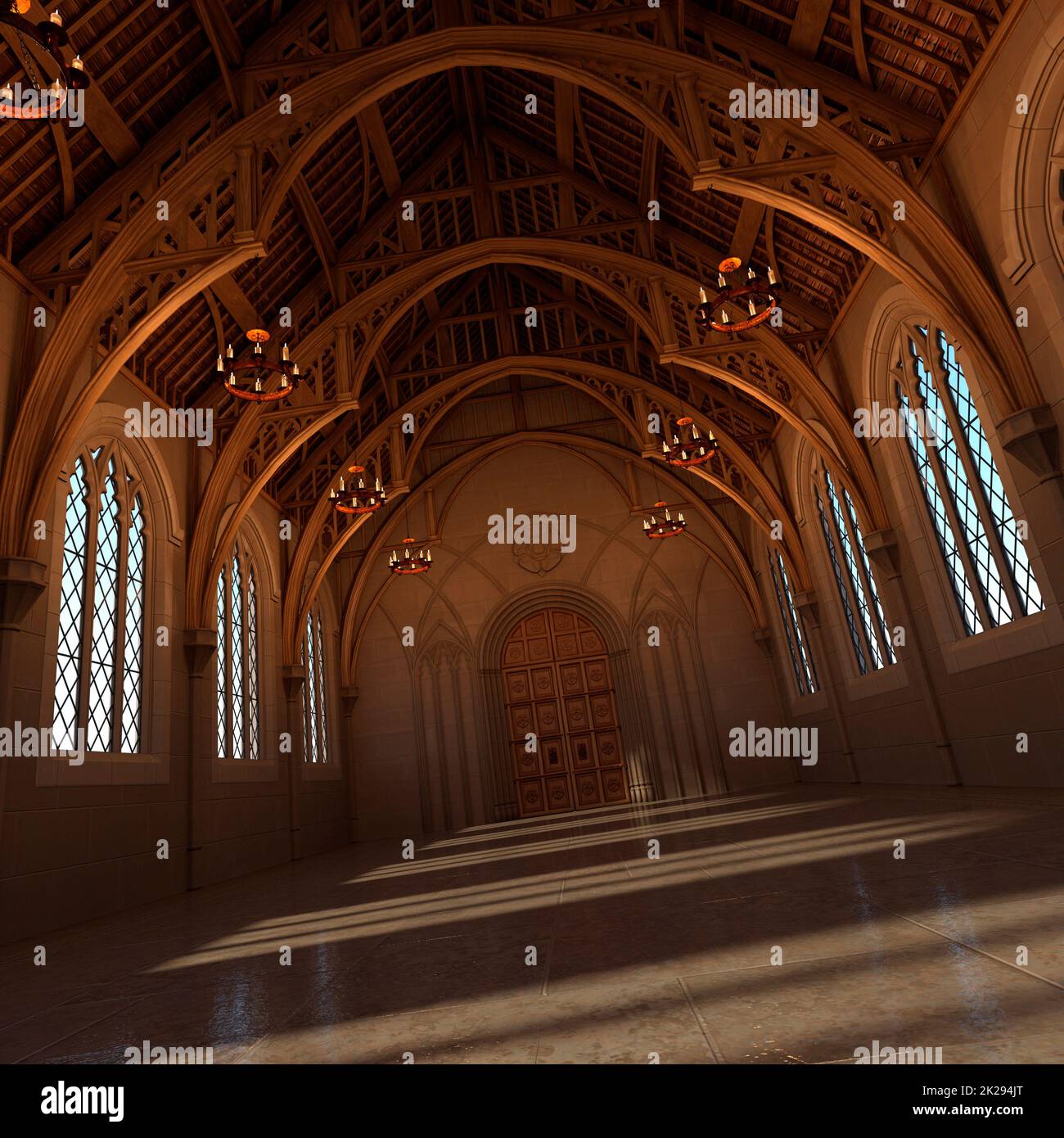 3D Rendering Medieval Hall Stock Photo - Alamy