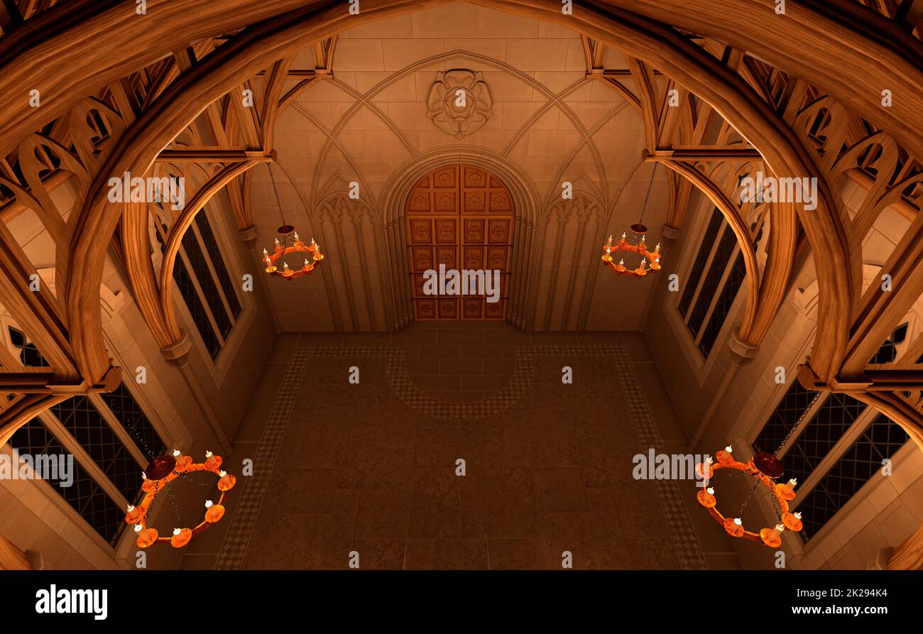 3D Rendering Medieval Hall Stock Photo - Alamy