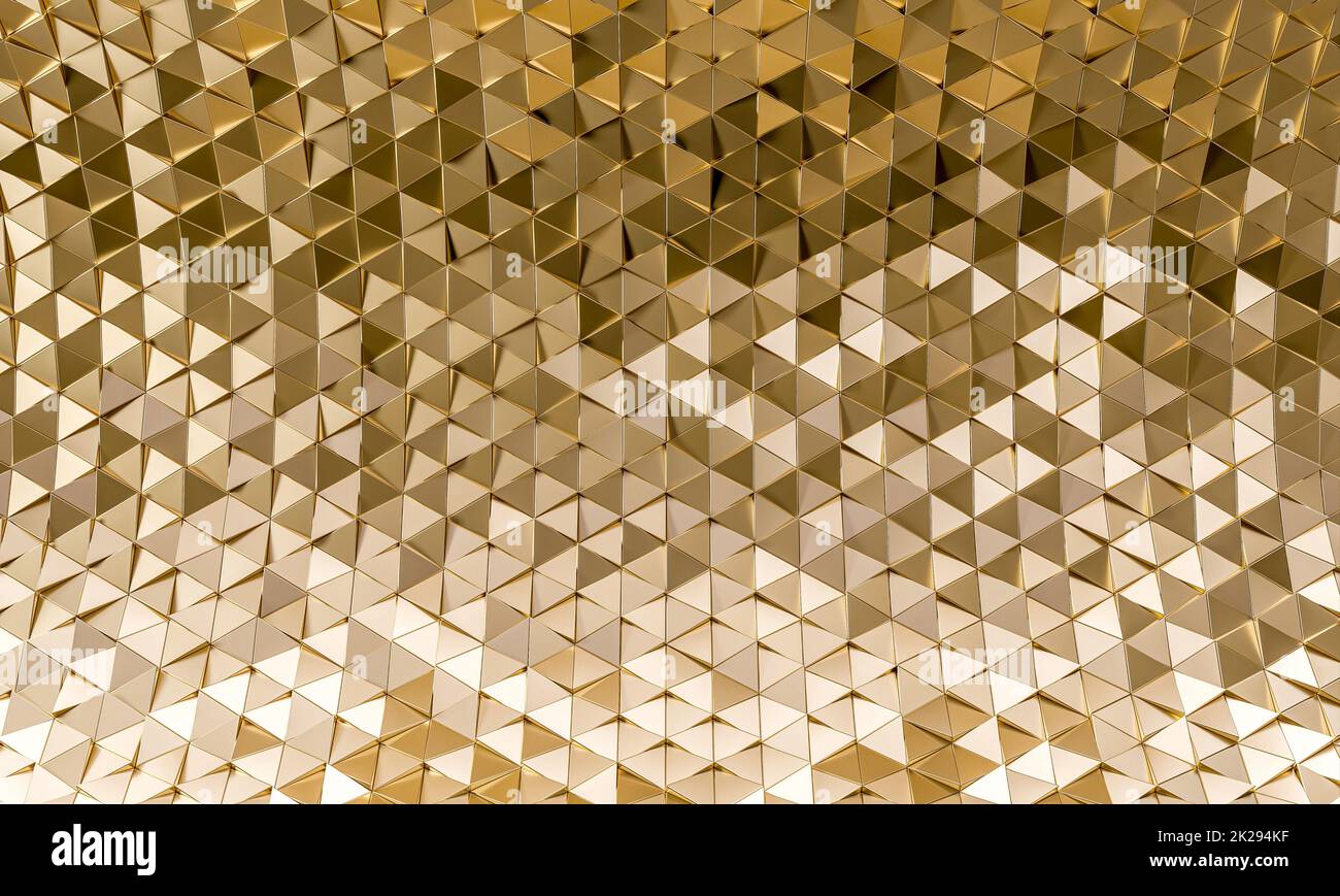 geometric background with gold triangles on curved surface Stock Photo ...