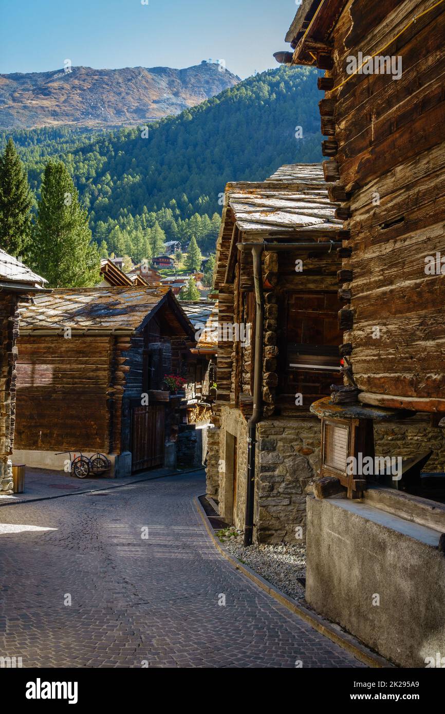 Quaint street in Zermatt Stock Photo - Alamy