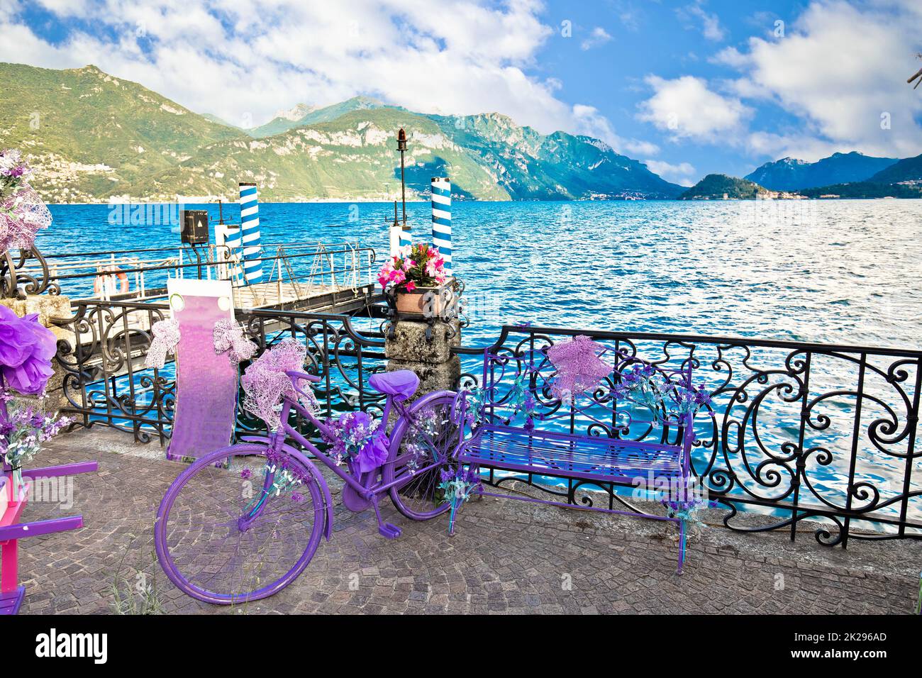Como Lake. Romantic lavender view of Como lake from Menaggio waterfront ...