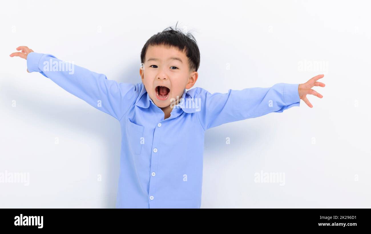 Scared and shocked little boy isolated on white Stock Photo - Alamy