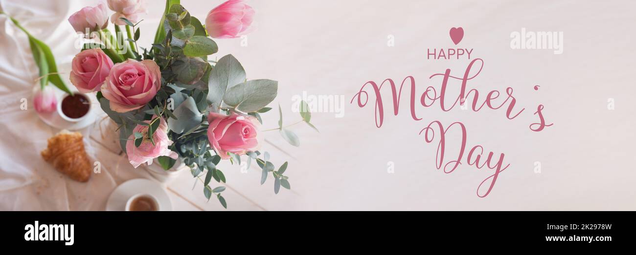 Mothers day card with pink spring flowers Stock Photo - Alamy