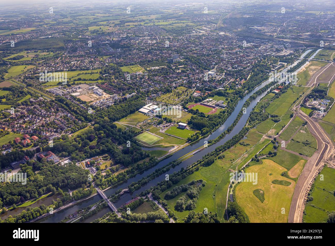 Aerial view, sports center east with Jahnstadion, Maximare ...