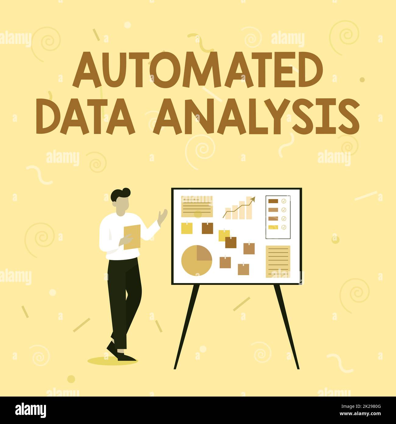 Text caption presenting Automated Data Analysis. Business approach automatic decision making ...