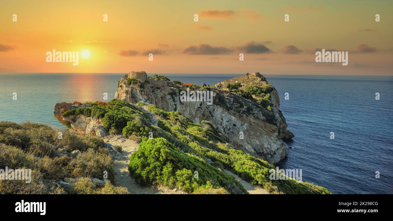 Byzantine castle of Skiathos island built on a cliff overlooking the ...