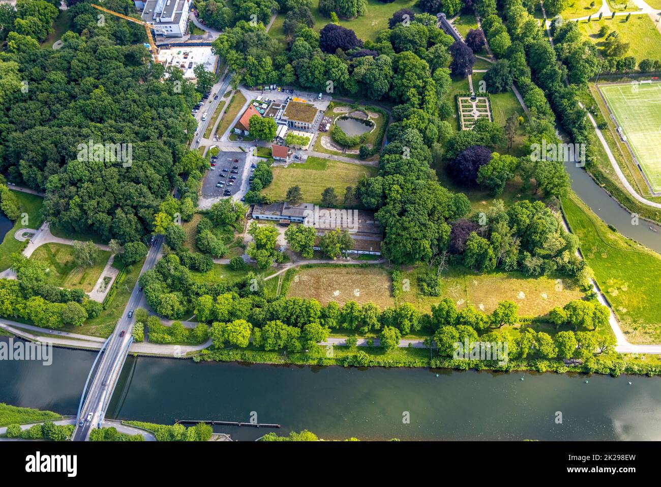 Aerial view, Altes Fährhaus Hamm and Riversidde Stage Park, Uentrop ...