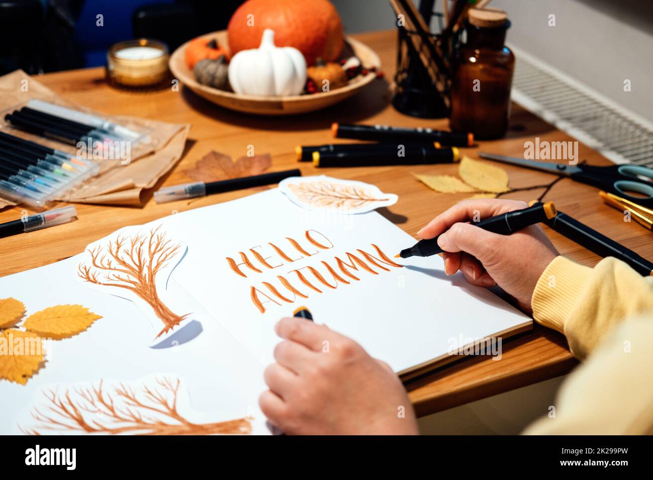 Autumn Season Drawing, How to draw fall lettering drawing and painting ...