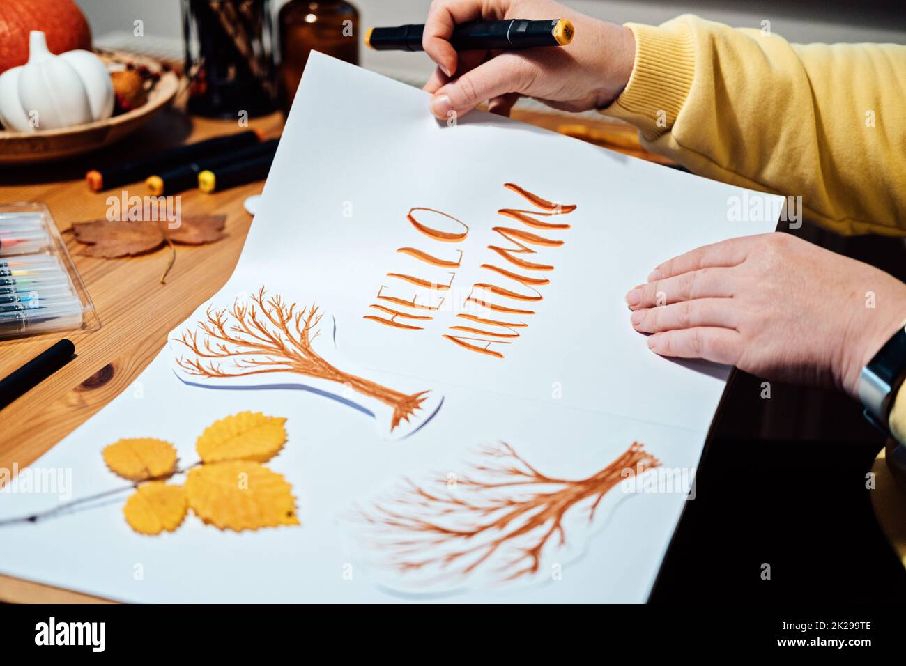 Autumn Season Drawing, How to draw fall lettering drawing and painting ...