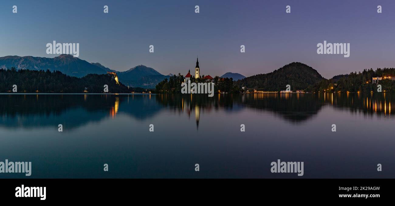 Lake Bled Evening Panorama Stock Photo - Alamy