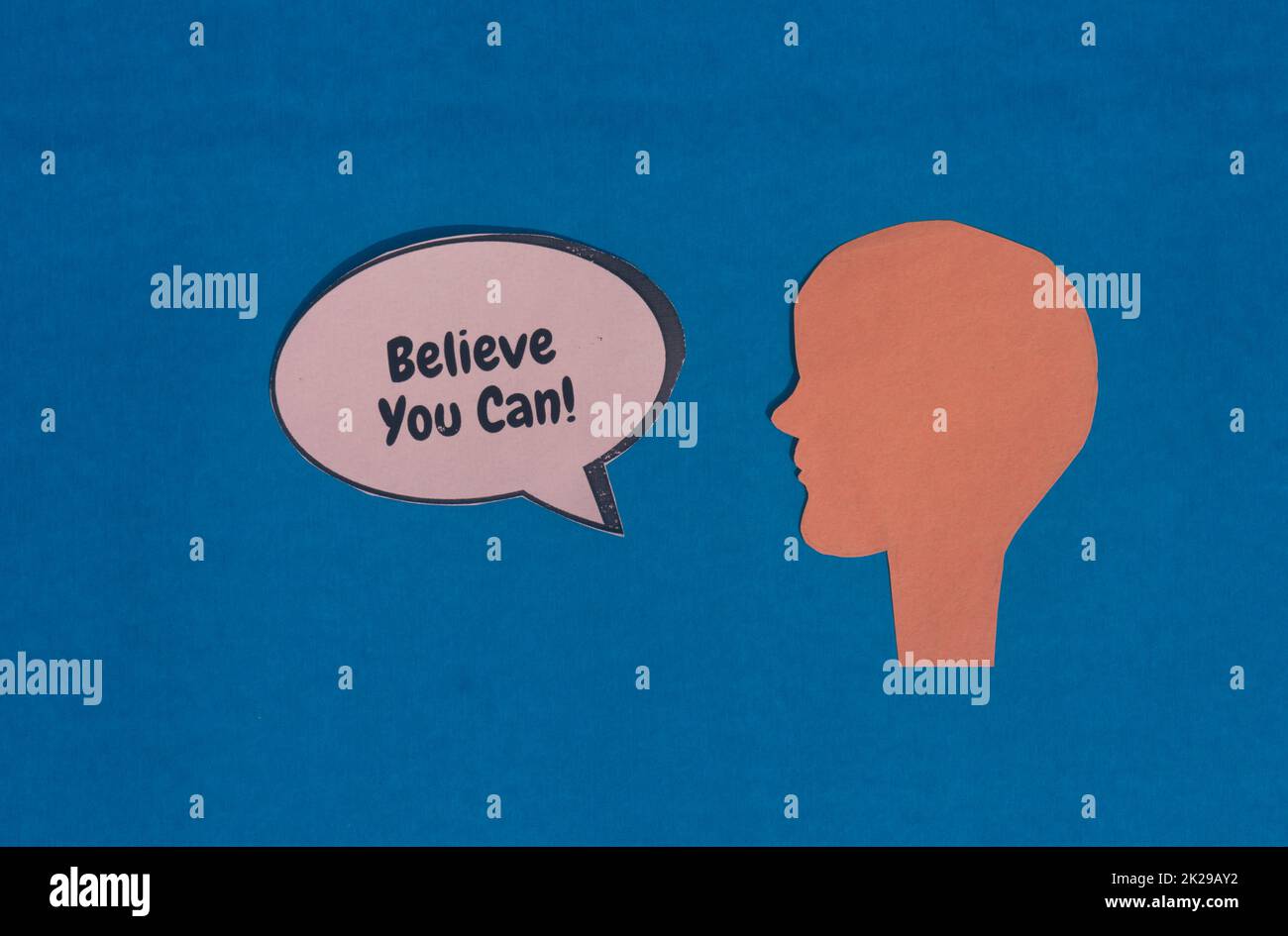 Silhouette human face with motivation text on speech bubble isolated on ...