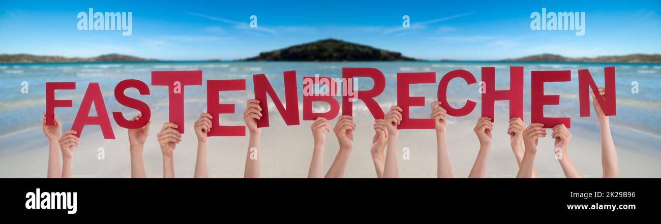 People Hands Holding Word Fastenbrechen Means Fast-Breaking, Ocean ...