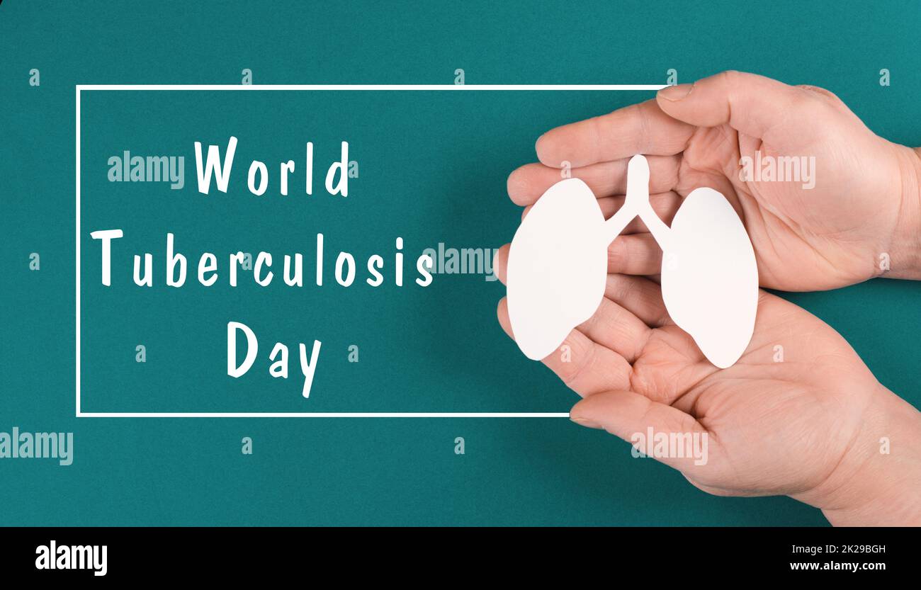 World tuberculosis day is standing on paper, hands holding a lung ...