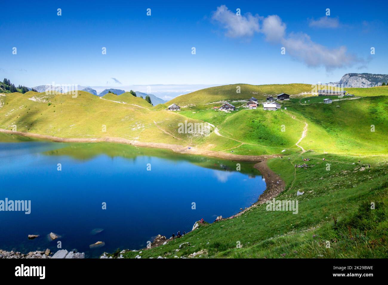 Lac De Lessy and Mountain landscape in The Grand-Bornand, France Stock ...