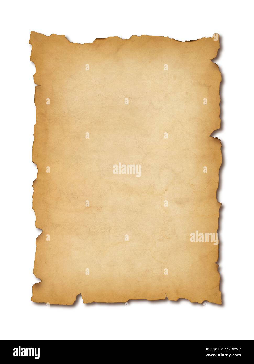 Old mediaeval paper sheet. Parchment scroll isolated on white with ...