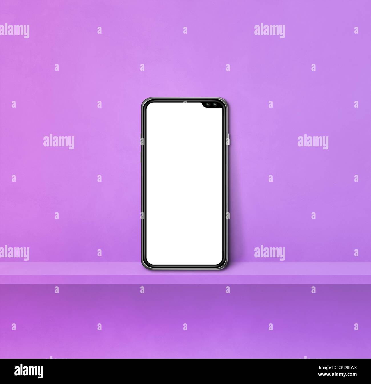 Mobile phone on purple wall shelf. Square background Stock Photo - Alamy