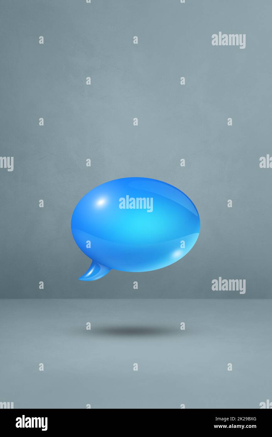 Blue speech bubble on grey vertical background Stock Photo - Alamy