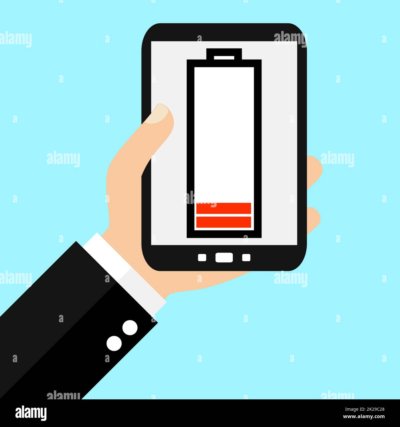 Empty battery - Hand holding mobile phone Stock Photo - Alamy