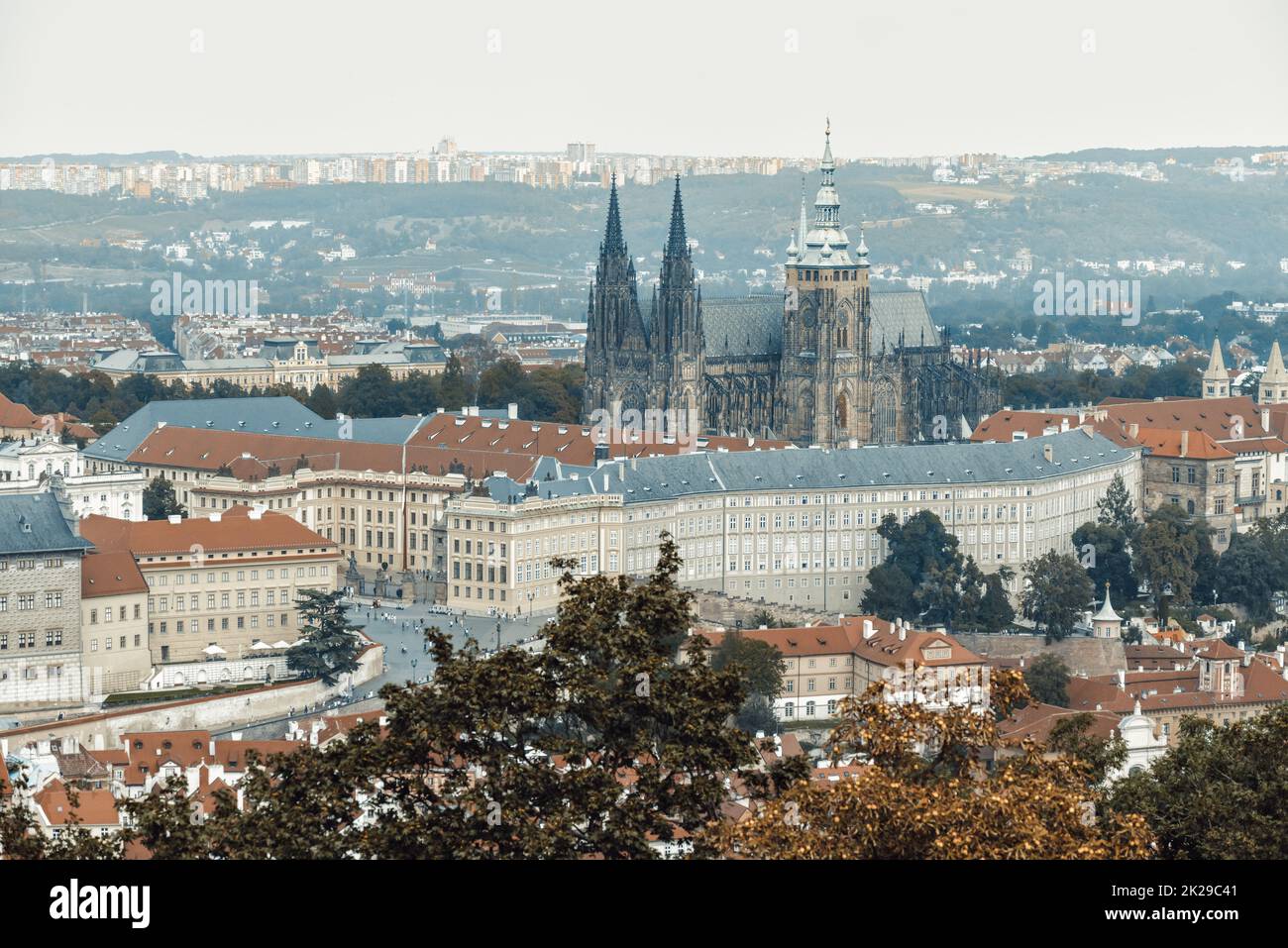 Aerial view on Prague Castle and Saint Vitus Cathedral. Prague, Czech ...