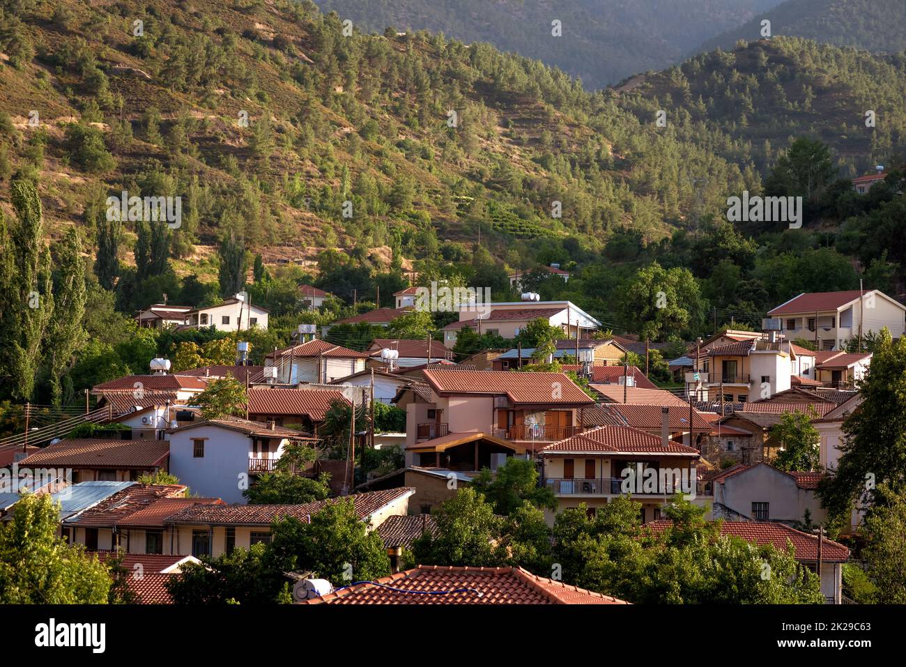 The village of Galata on the north side of the Troodos mountain range ...