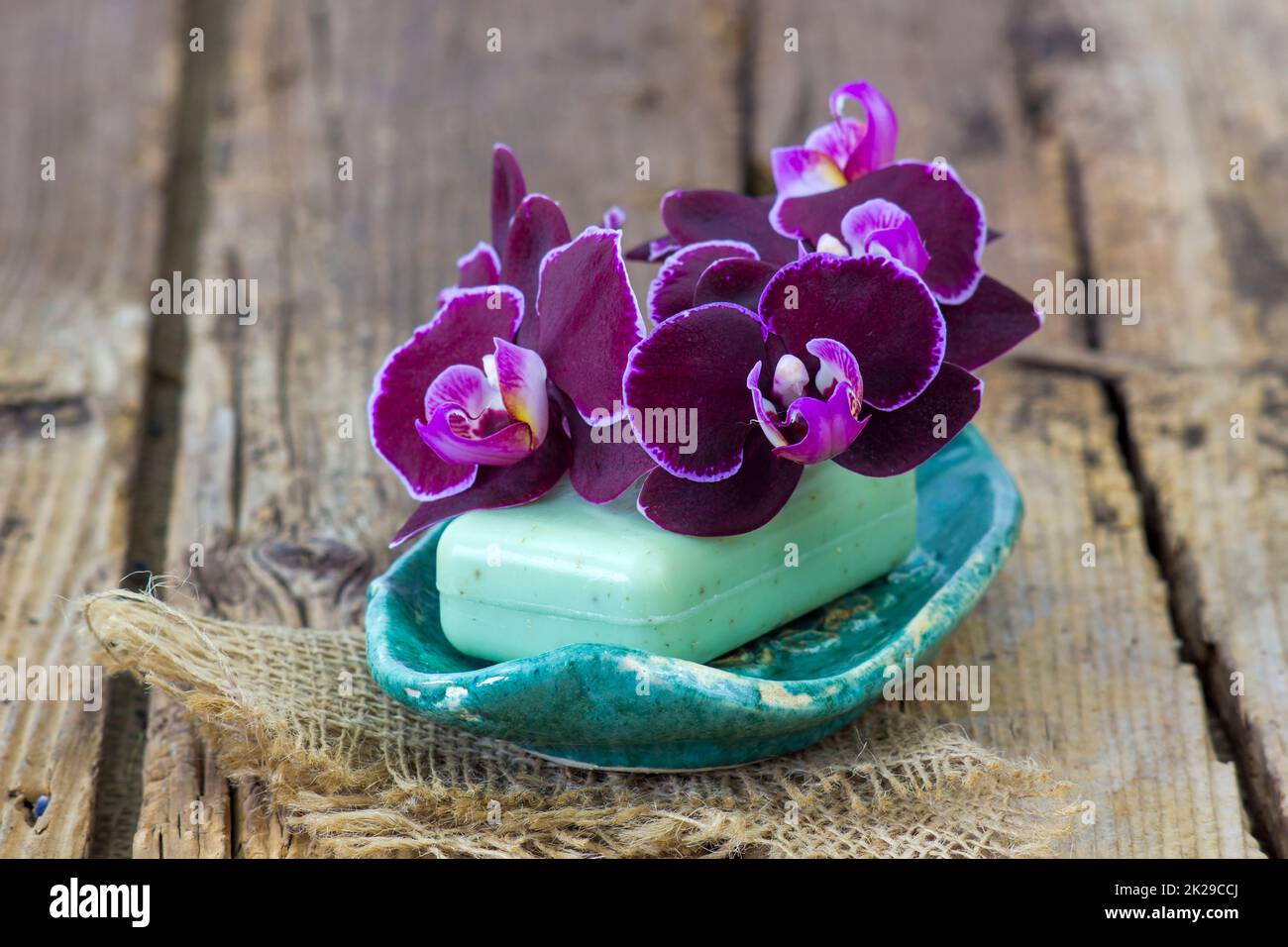 bar of natural soap and orchid flower Stock Photo - Alamy