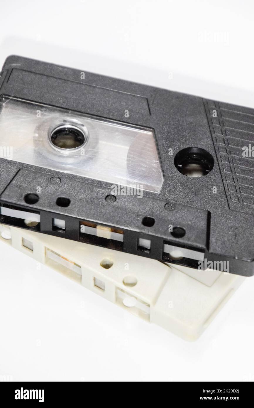 Audio cassette. Retro music medium, compact cassette tape recorder ...