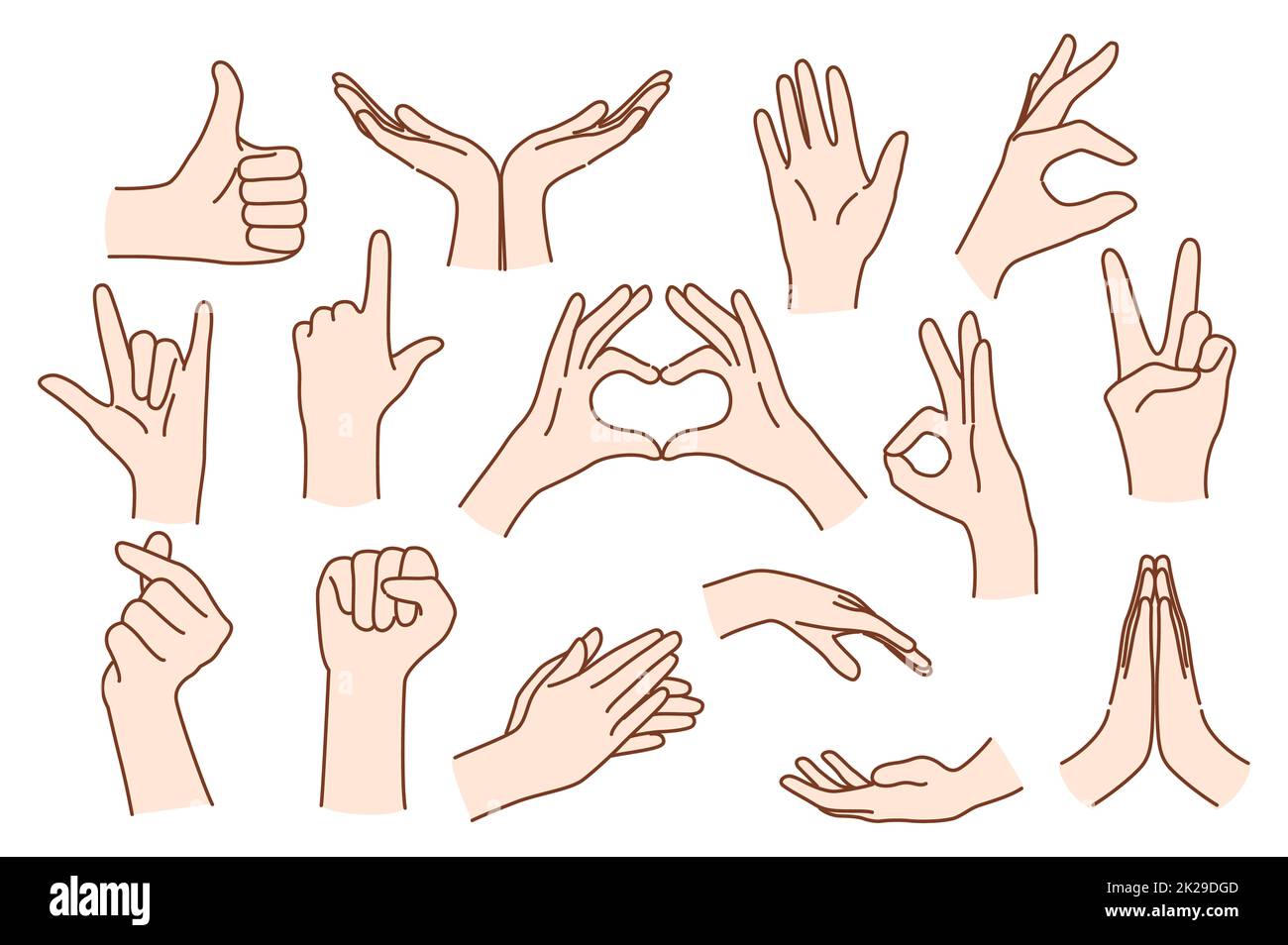 Set of person hands show gestures use sign language Stock Photo - Alamy