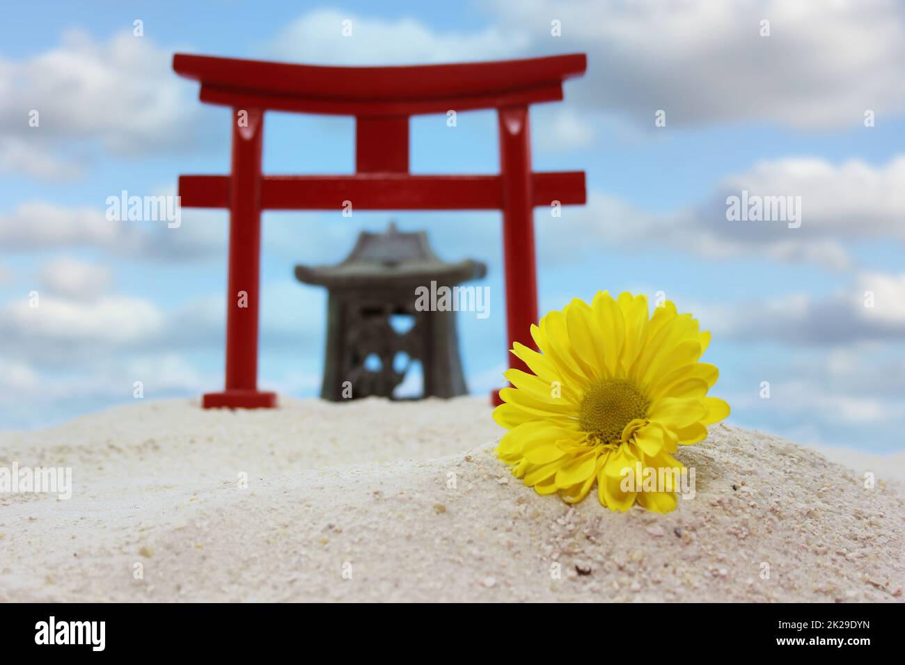 Torii Gate and Temple on Beach With Blue Sky Stock Photo - Alamy