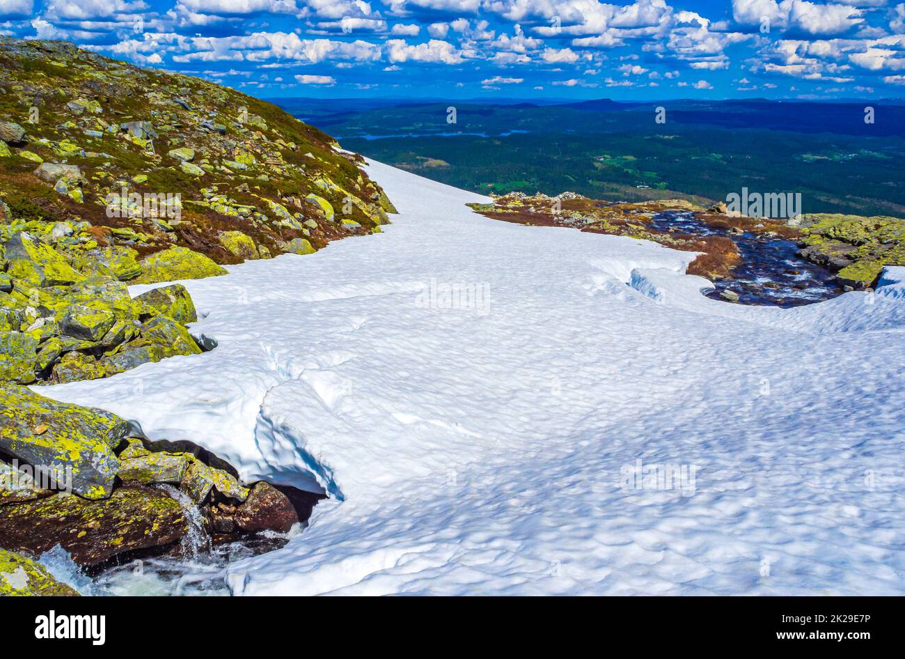 Hydalen panorama view from top of Hydnefossen waterfall Norway Hemsedal ...