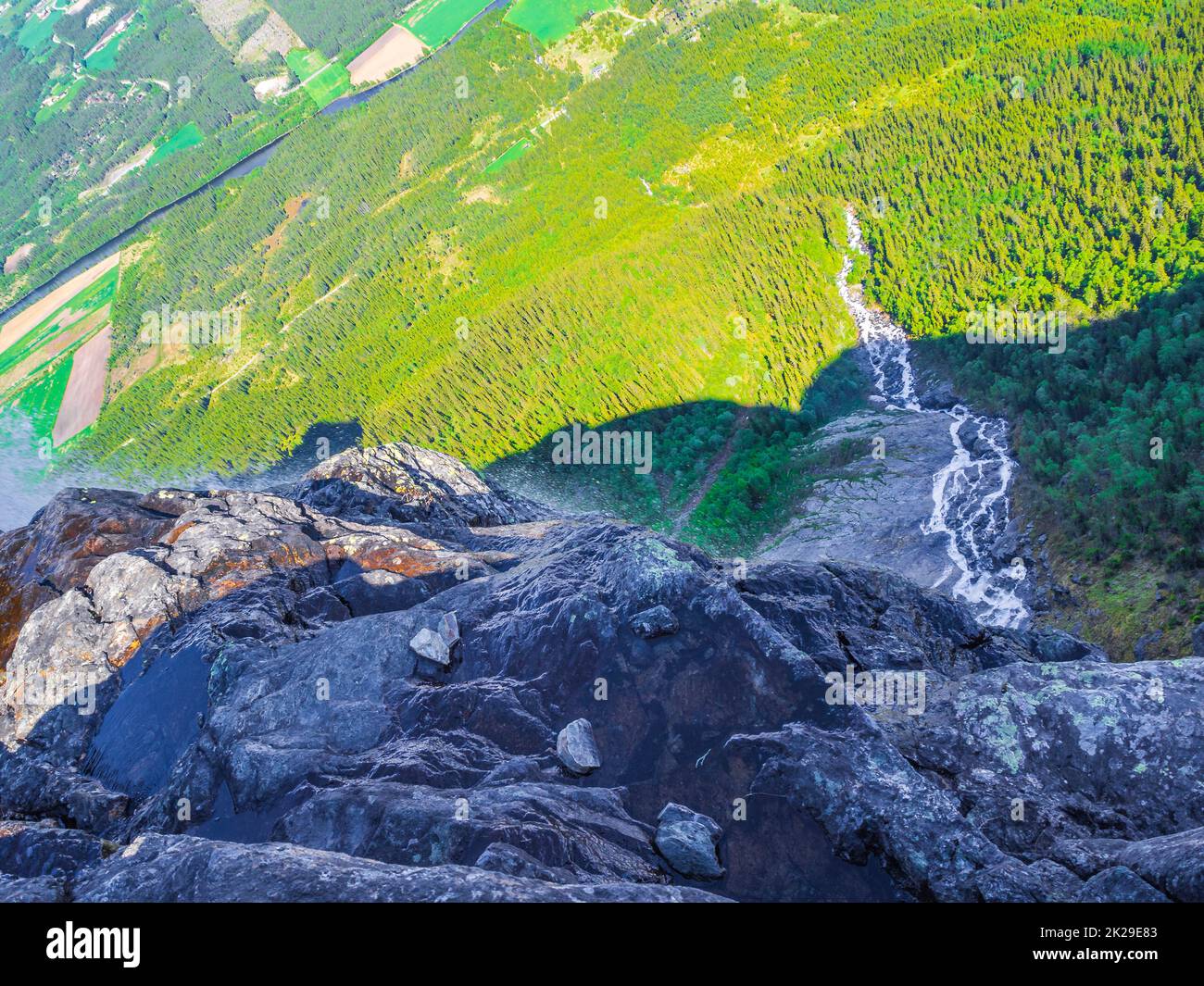 Hydalen panorama view from top of Hydnefossen waterfall Norway Hemsedal ...