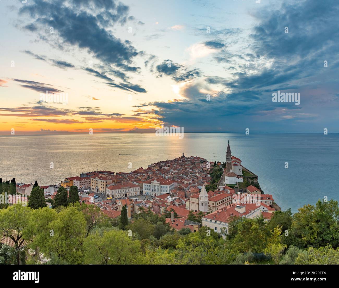 Piran Sunset Panorama Stock Photo - Alamy