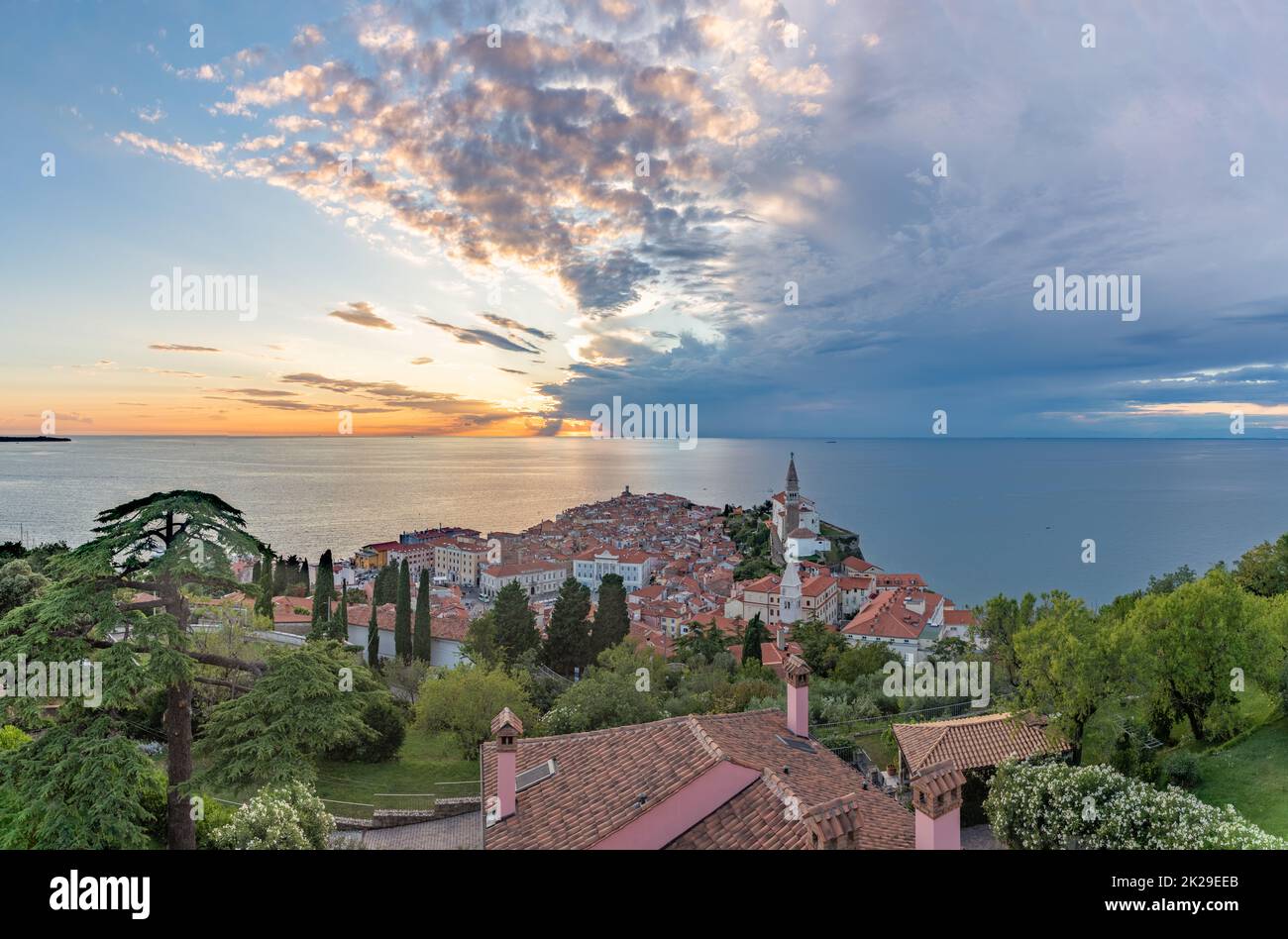 Piran Sunset Panorama Stock Photo - Alamy