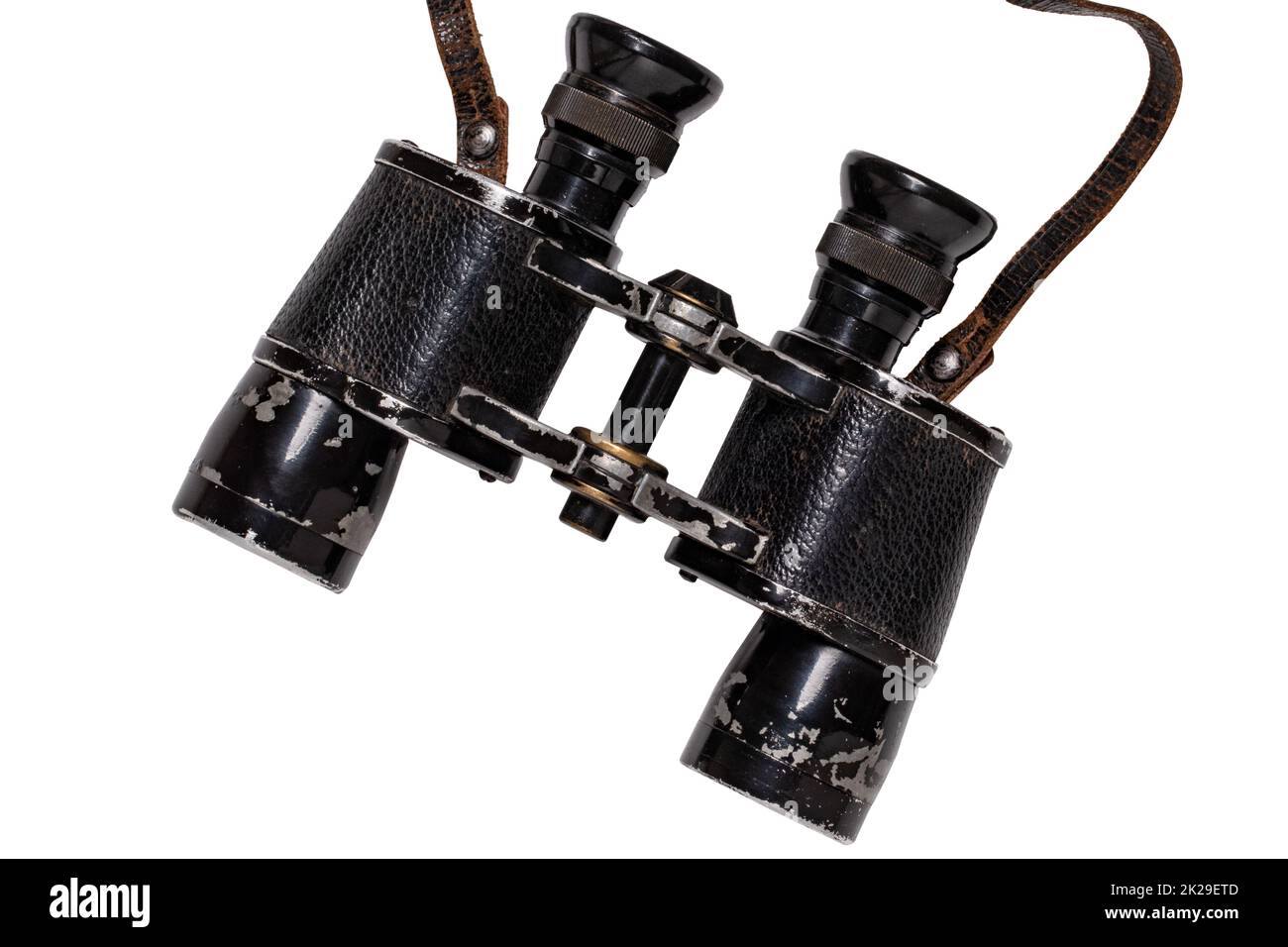 Vintage binoculars isolated. Close-up of an old german Binoculars with ...