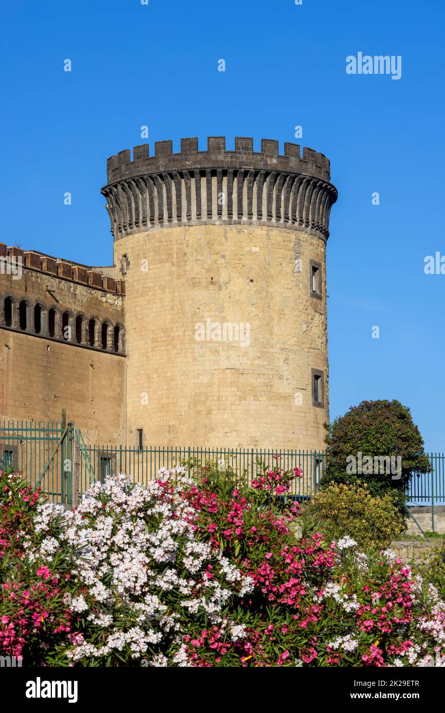 Medieval Castel Nuovo located near the Port of Naples, front view of ...
