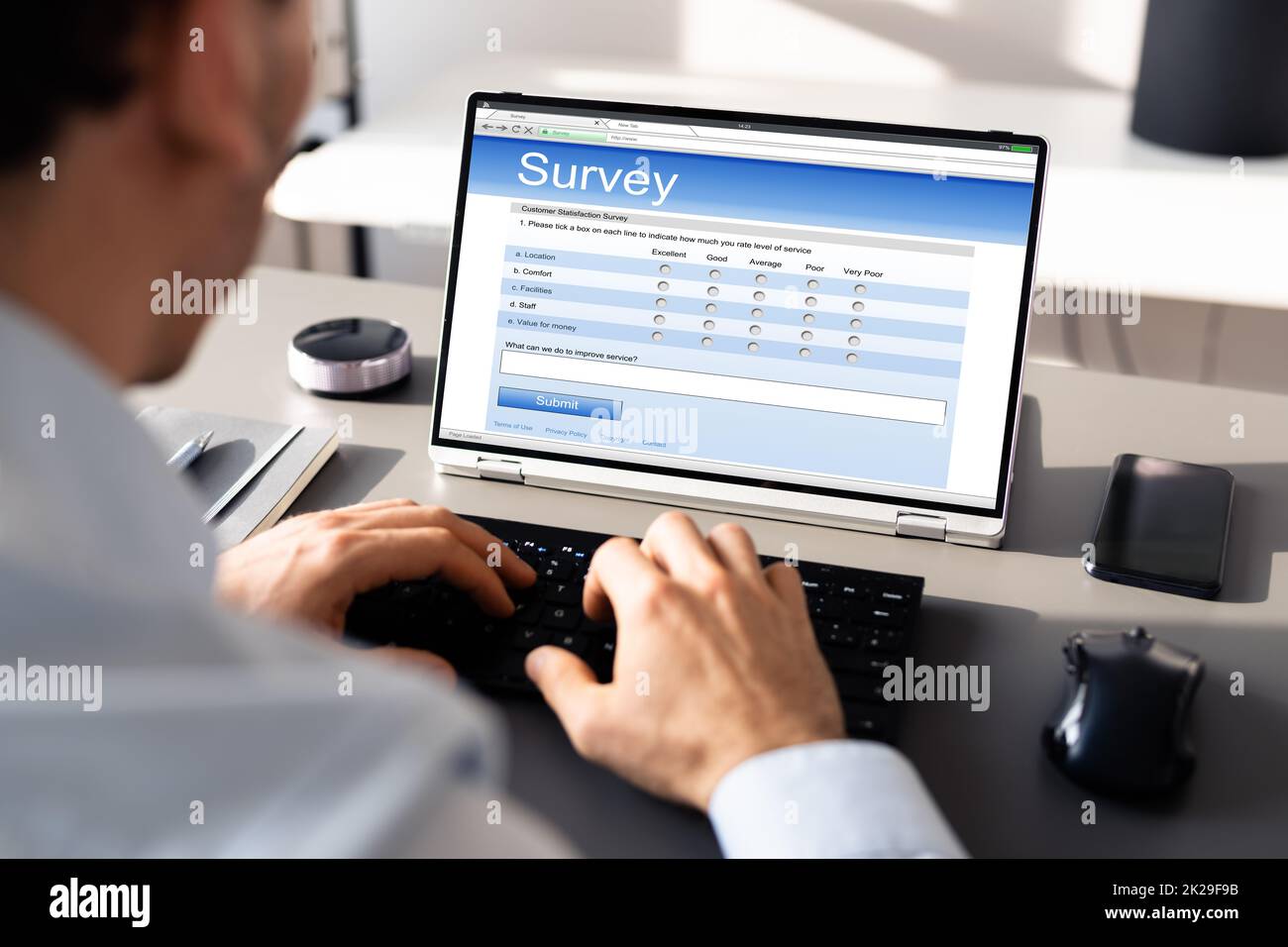 Businessperson Filling Online Survey Form Stock Photo - Alamy