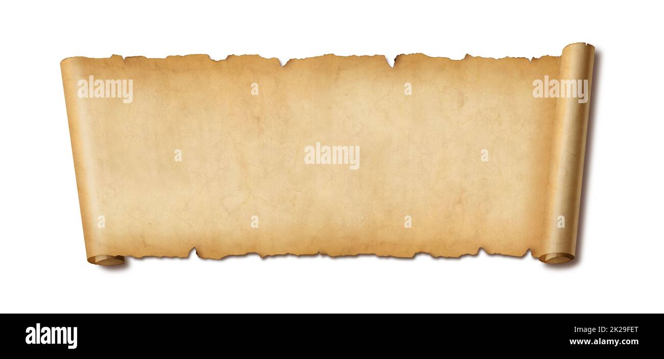 Old paper horizontal banner. Parchment scroll isolated on white with ...