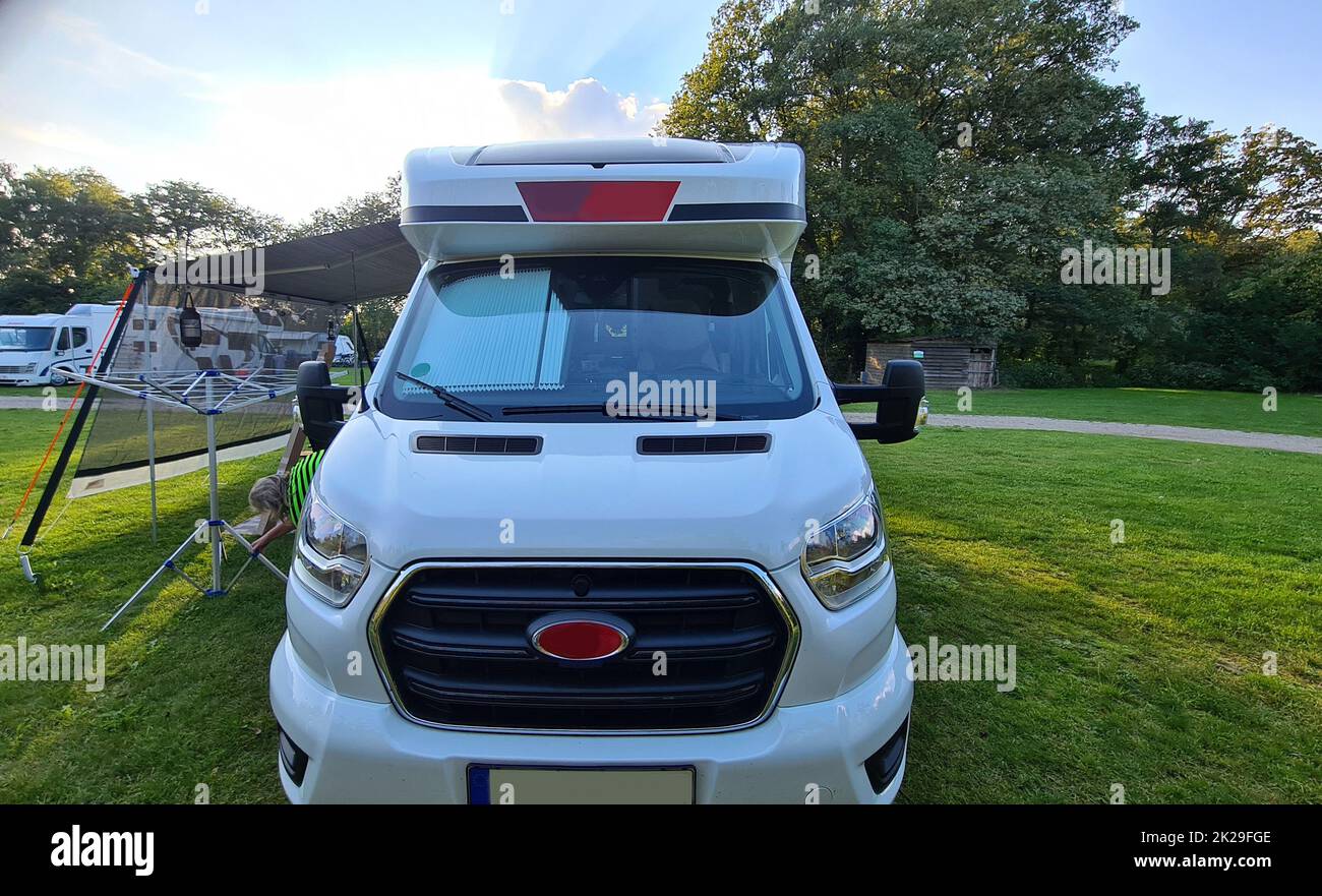Motorhome Cottage Campervan Open Awning Stock Photo - Alamy