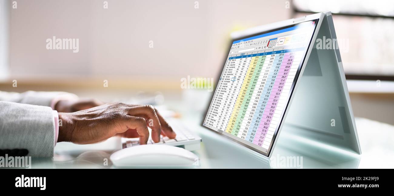 Spreadsheet Data On Laptop Computer Monitor Stock Photo - Alamy